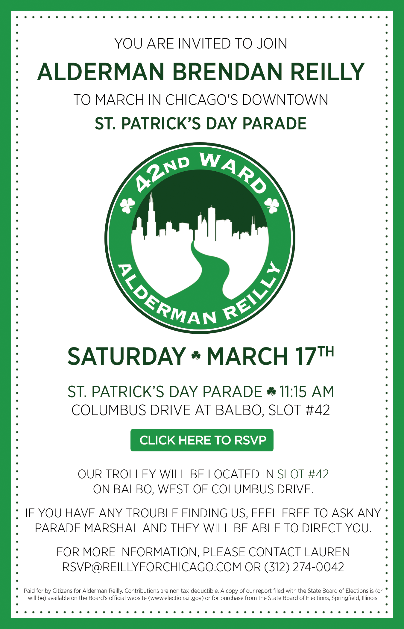 March in the 2018 St. Patrick’s Day Parade with Alderman Reilly Next ...