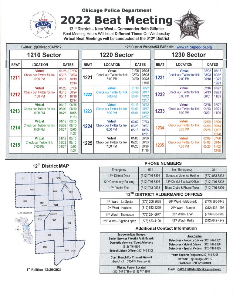 2022 Schedule of 12th District CAPS Beat Meetings — RNRA Chicago