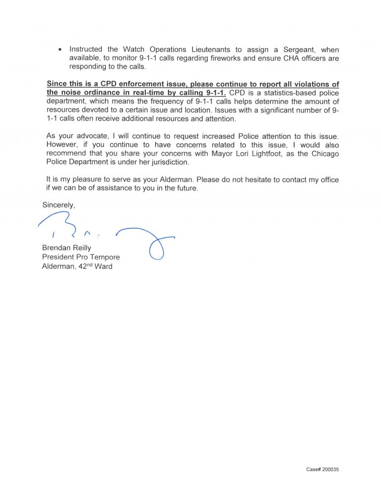 Fireworks – 7/24/2020 Letter from Alderman Reilly — RNRA Chicago