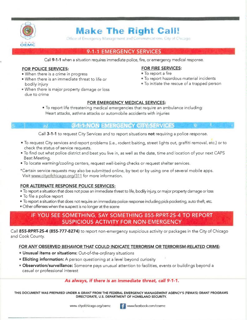 CALL 911 – IF YOU SEE SOMETHING, SAY SOMETHING — RNRA Chicago